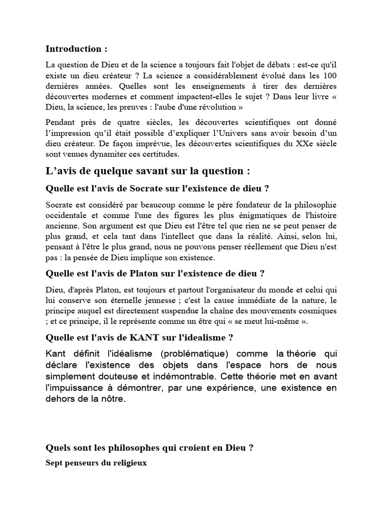 Philo 2 | PDF | Idéalisme | Dieu