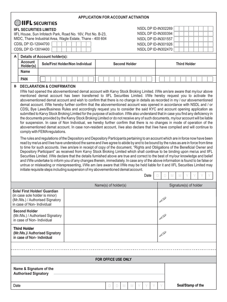 Demat Account Activation Request Form | PDF | Signature