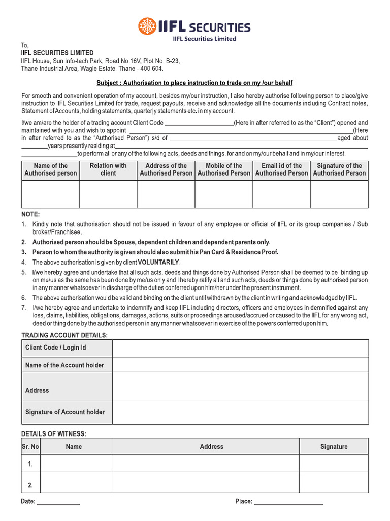 Authorization To Place Instructions-2 | PDF