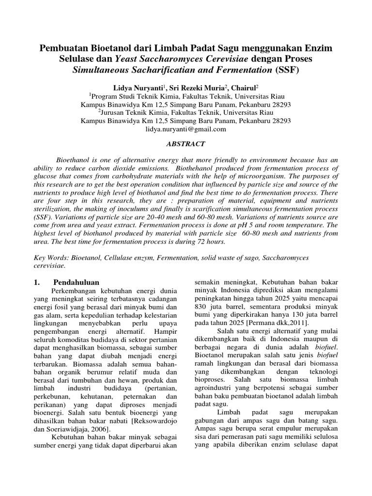 1 - A - Pembuatan Bioetanol Dari Limbah Padat Sagu | PDF