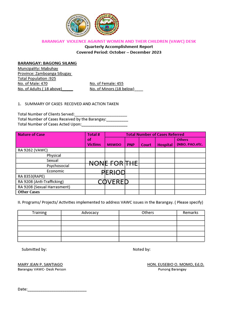 Barangay VAWC Report: Oct-Dec 2023 | PDF | Social Science