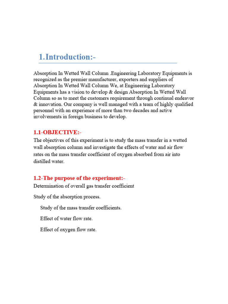 Wetted Wall Column Absorption Study | PDF | Flow Measurement | Mass ...