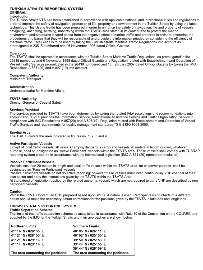 VTS USER GUIDE STRAITS Turkey | PDF | Dardanelles | Istanbul