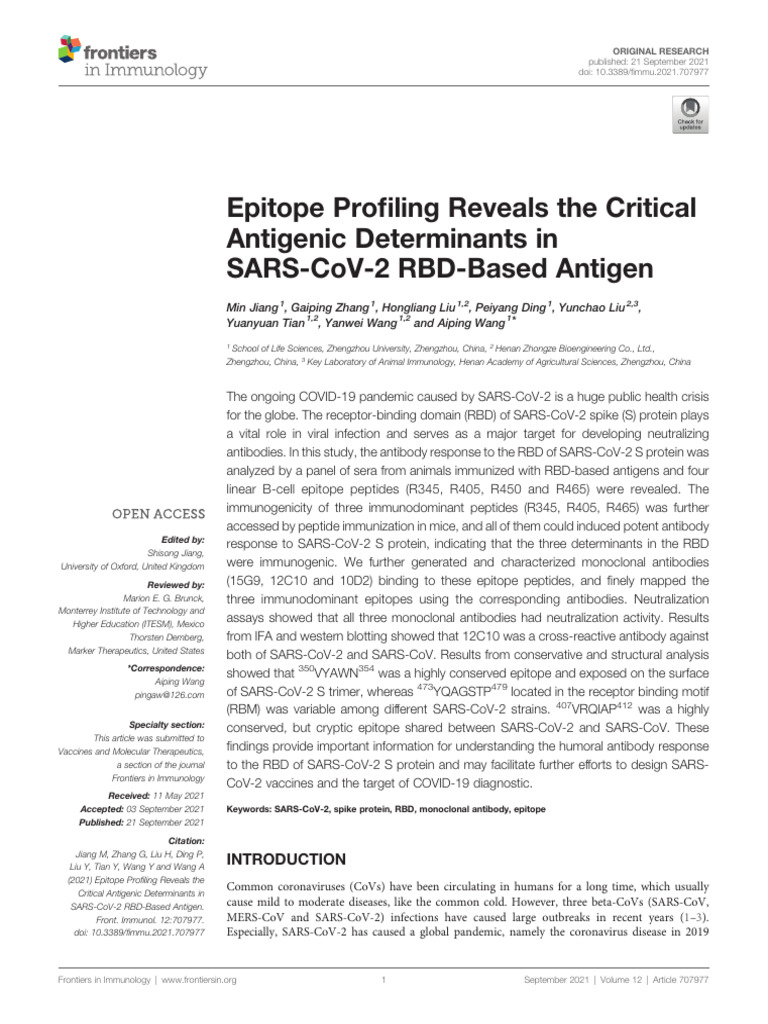 JIANG 2021 (EPITOPO B) Epitope Profiling Reveals the Critical Antigenic Determinants in SARS-CoV ...
