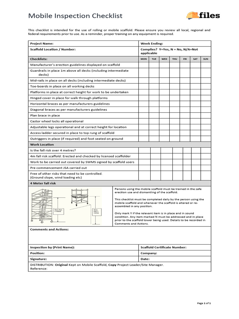 MOBILE SCAFFOLD INSPECTION CHECKLIST Kx2emp | PDF | Scaffolding