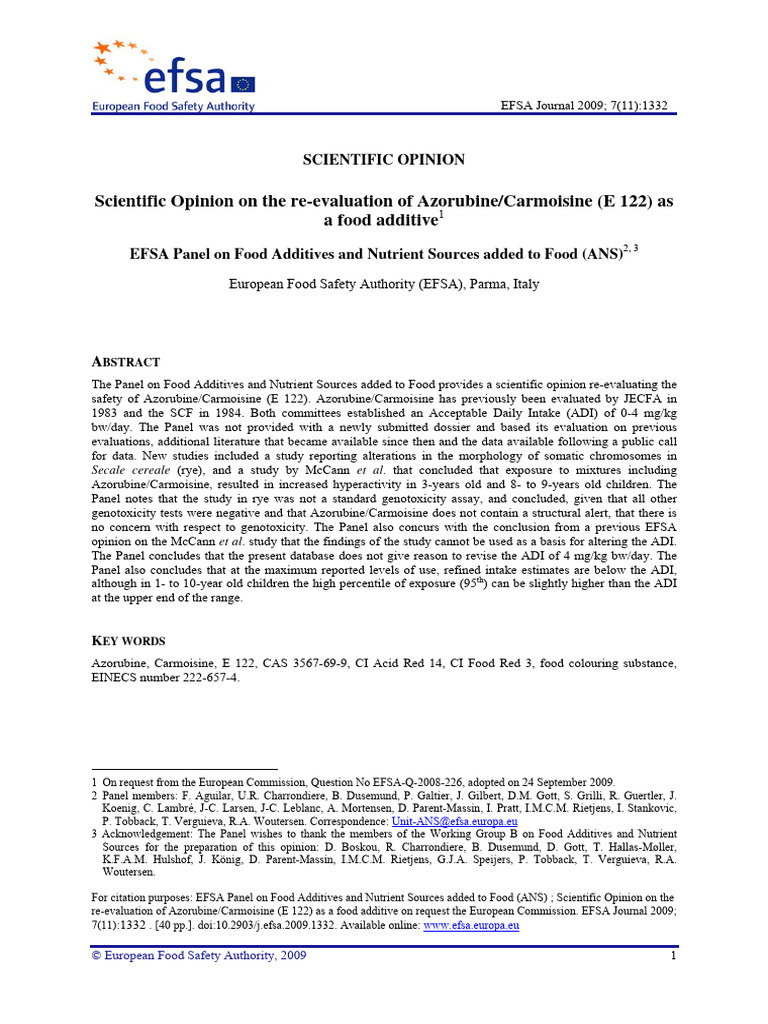 Re-evaluation of E 122 Safety | PDF | Carcinogen | Attention Deficit ...