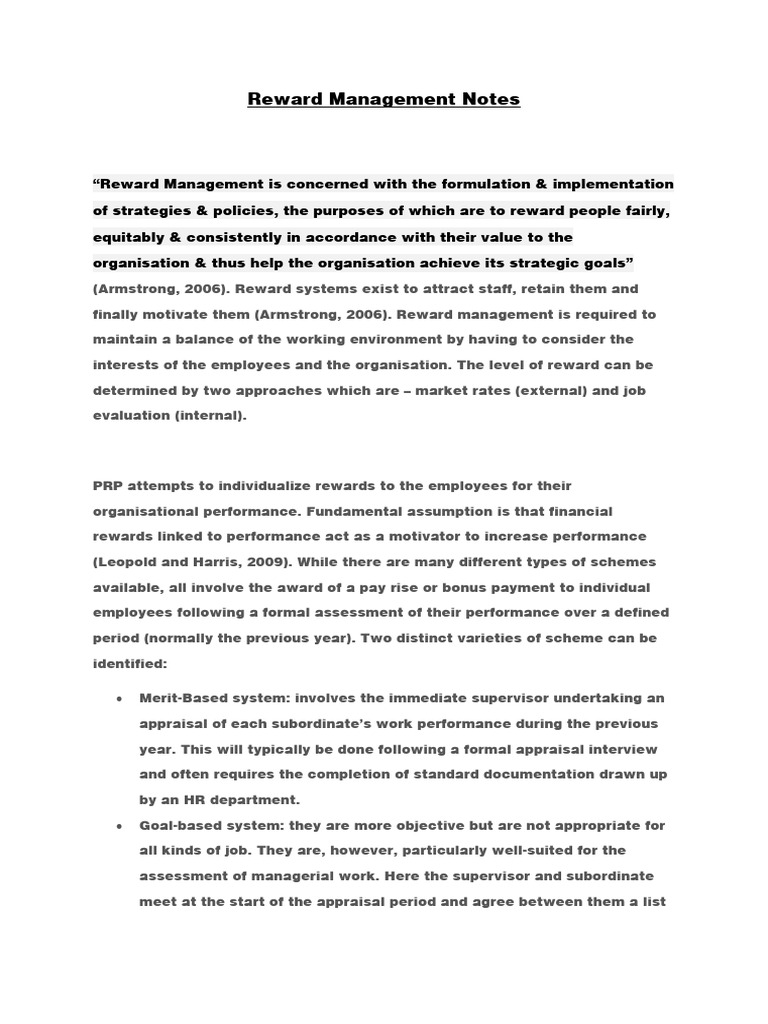 Reward notes | PDF | Performance Appraisal | Business