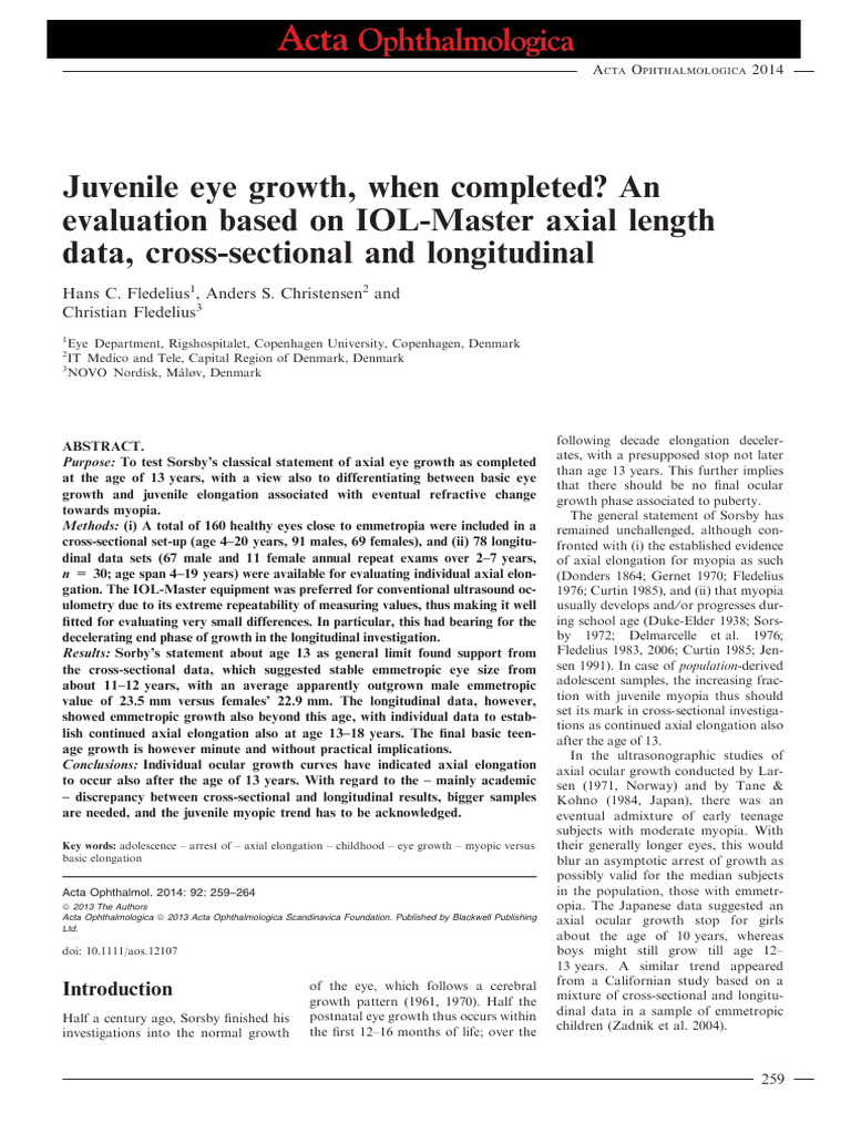 Acta Ophthalmologica - 2013 - Fledelius - Juvenile Eye Growth When ...