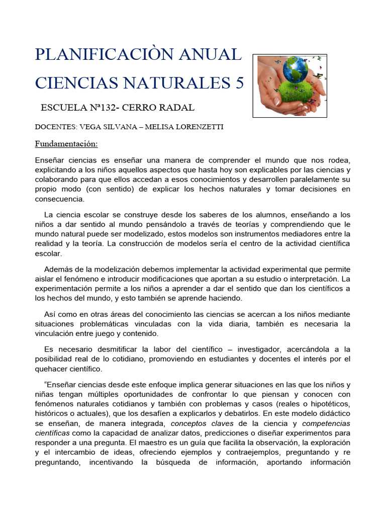 Planificacion Anual de Ciencias Naturales | PDF | Enseñando | Observación