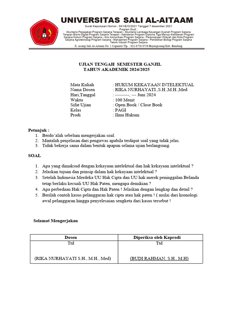 Soal Uts Hki 24 | PDF | Komputer