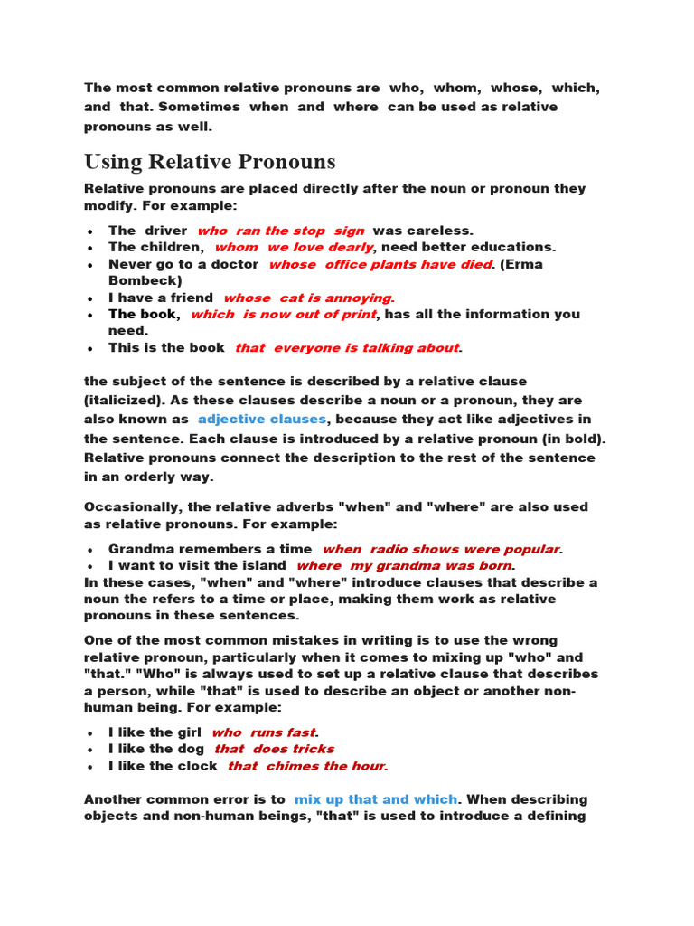 The most common relative pronouns are | PDF