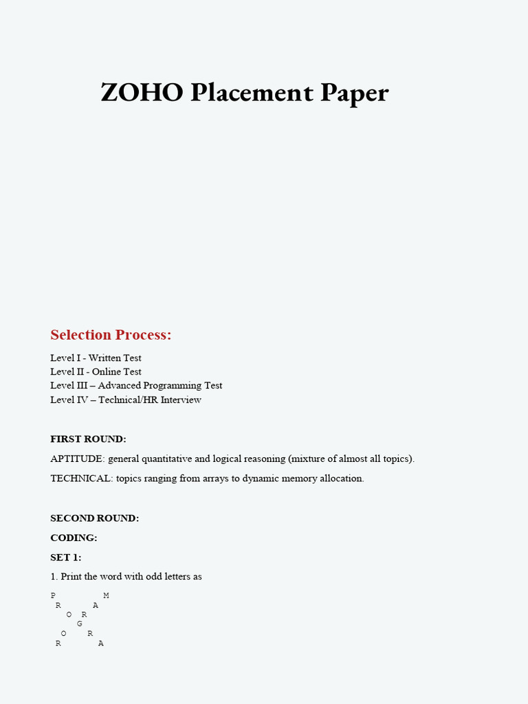 Zoho Placement Material by PLACEMENTLELO | Download Free PDF | String ...
