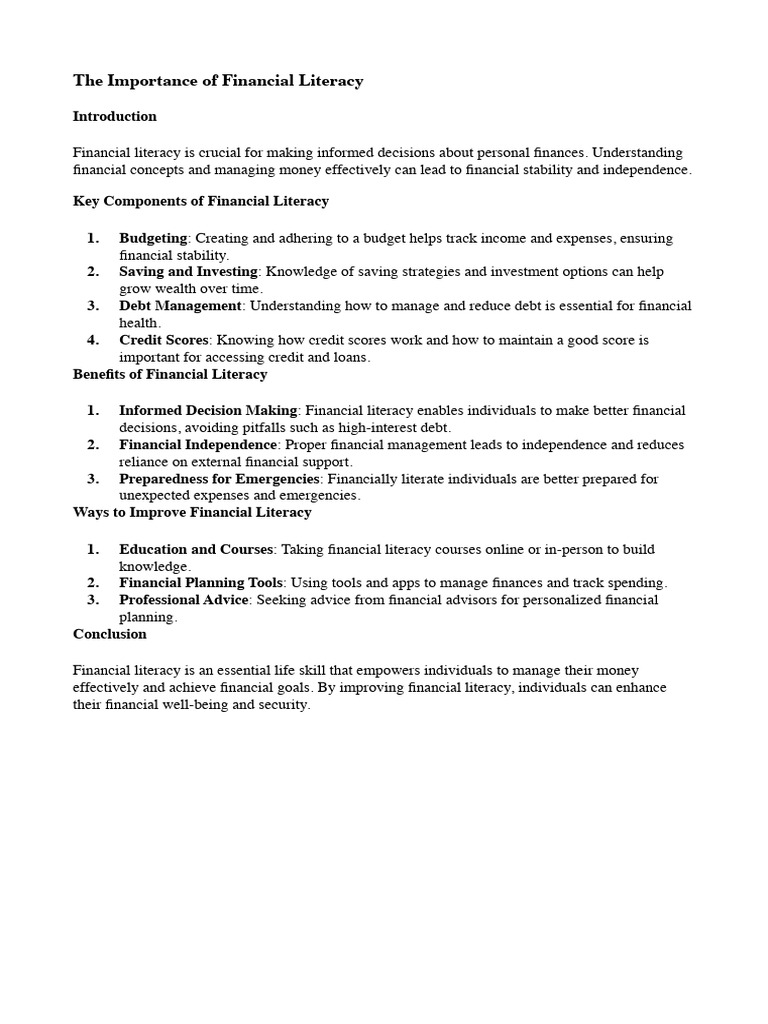 The Importance of Financial Literacy | PDF | Financial Literacy | Expense