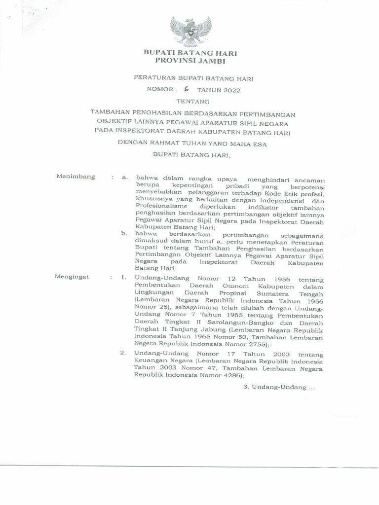 Perbup Nomor 6 Tahun 2022 | PDF