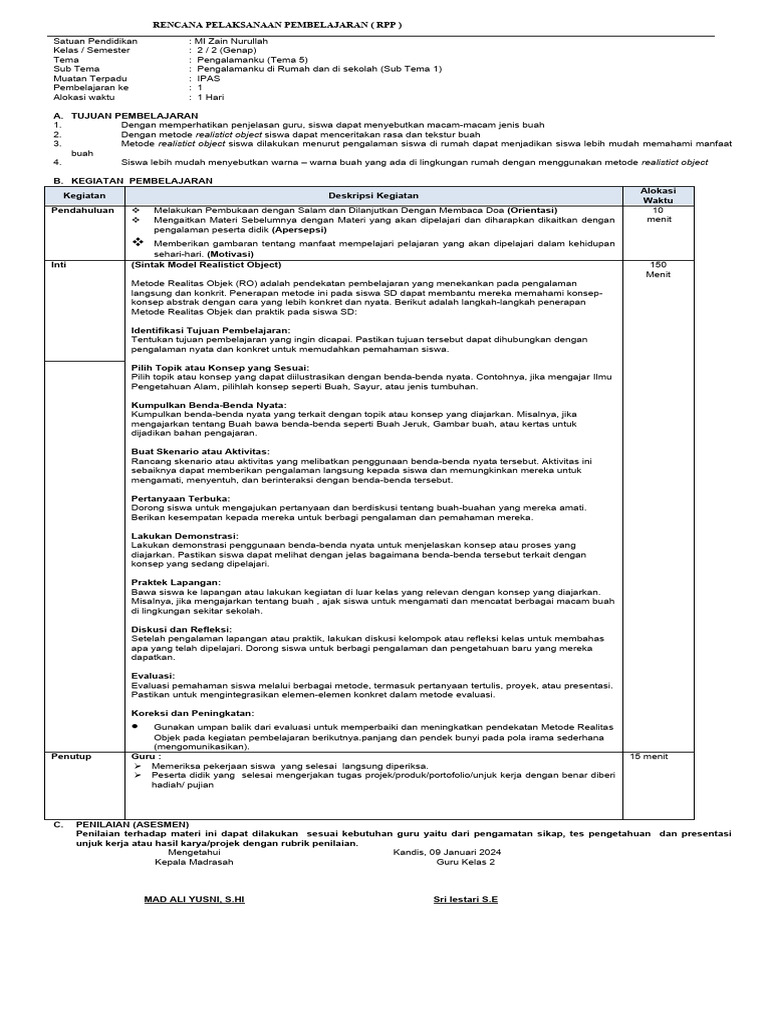 RPP Tema 5 Kelas 2 OK | PDF