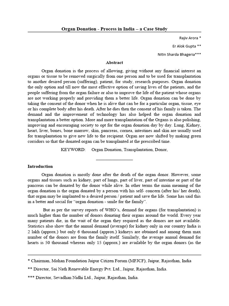 Organ Donation Process in India: Case Study | PDF | Organ Donation ...