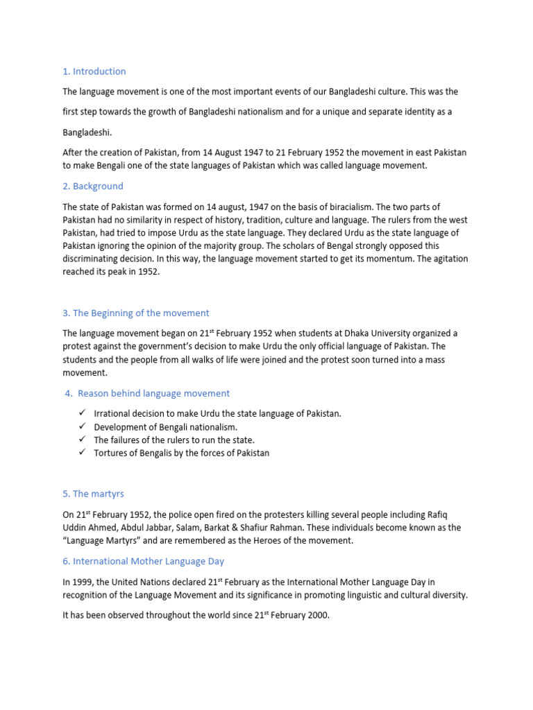 Bangladesh Language Movement Overview | PDF