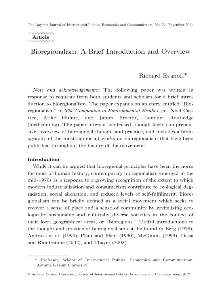 Bioregionalism A Brief Introduction and Overview | PDF | Sustainability ...