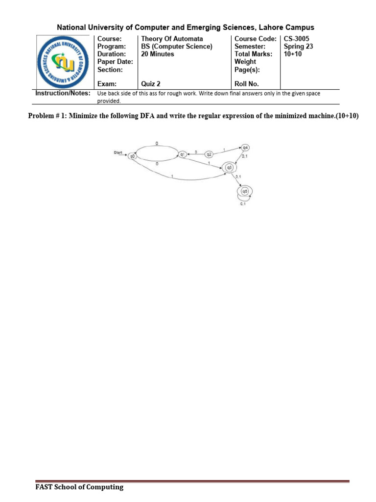 Quiz 2 | PDF | Regular Expression | Computer Science