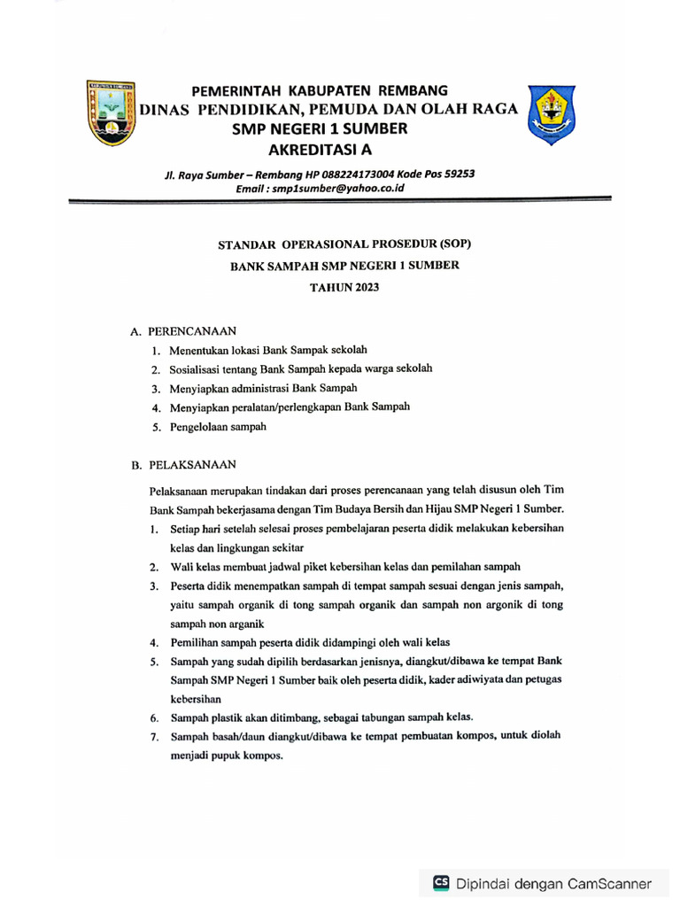 SOP PENGELOLAAN Sampah | PDF