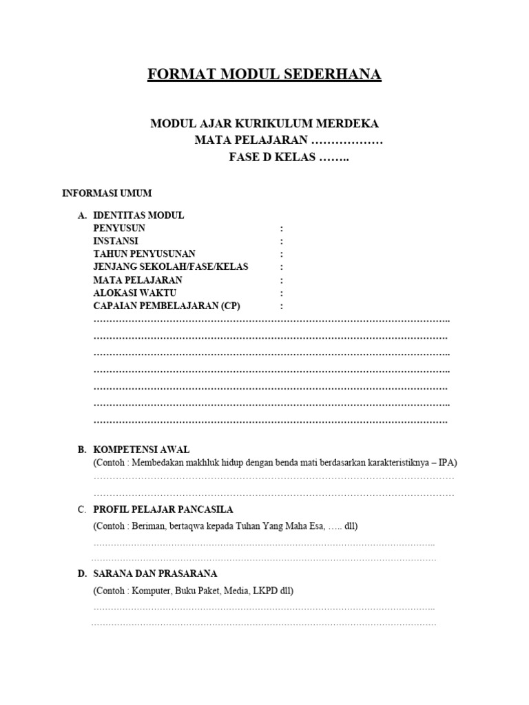 Format Modul Sederhana Oke MTSN | PDF