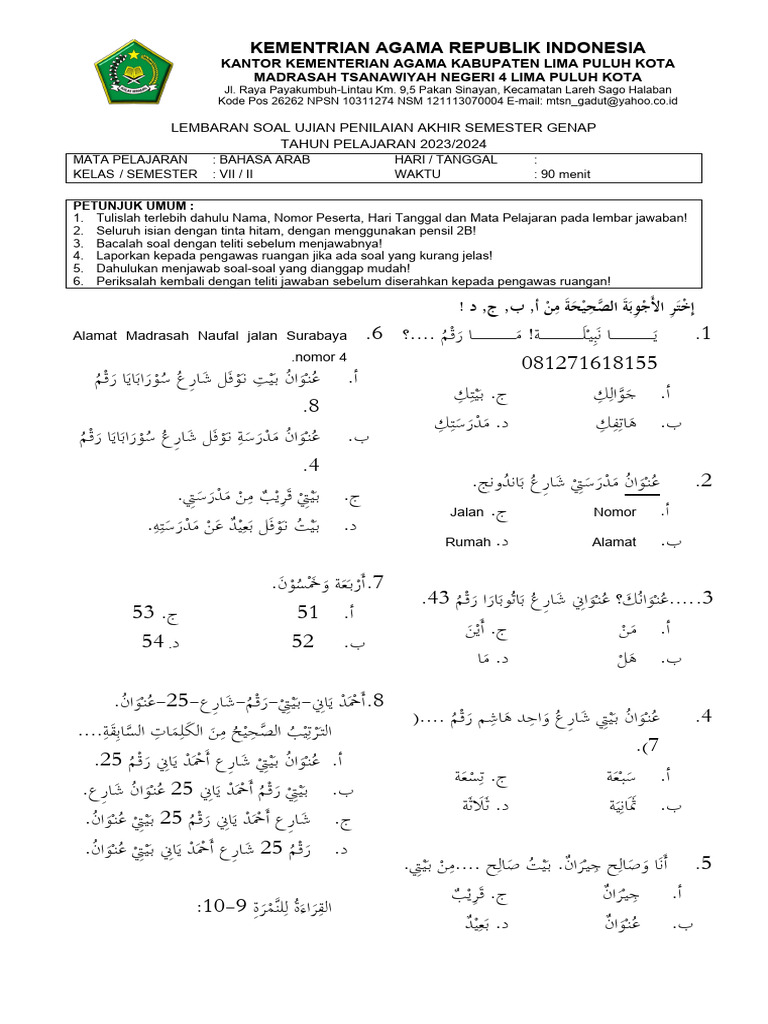 Soal Pas Genap Kelas Vii Tp 2023 2024 Pdf