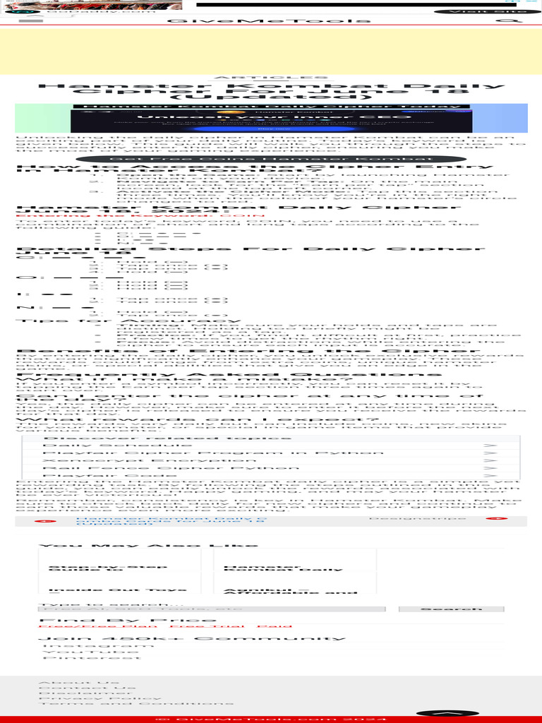 Hamster Kombat Daily Cipher June 18 (Updated) | PDF | Cipher