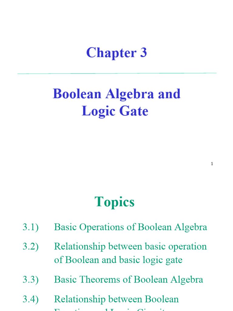 Chapter 3 - Boolean Algebra & Logic Gate | PDF | Logic Gate | Boolean ...