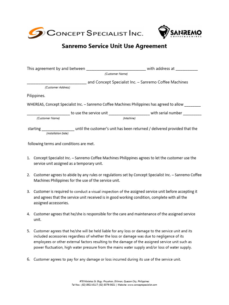 Agreement On The Use of Service Units | PDF | Business | Private Law