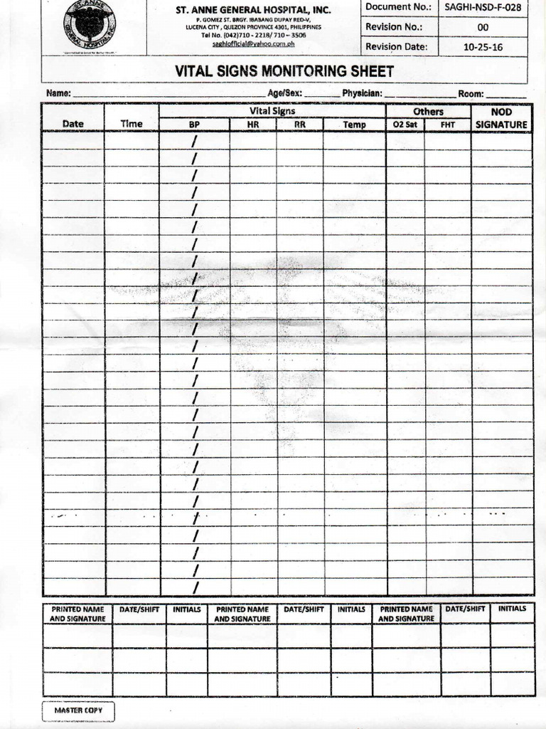 Vital Signs Monitoring Sheet | PDF