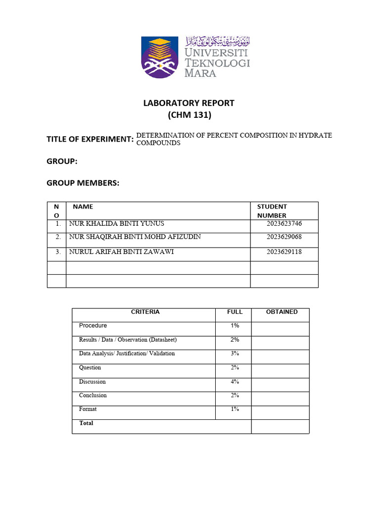 Lab Report CHM131 Exp2 | PDF | Chemical Substances | Materials