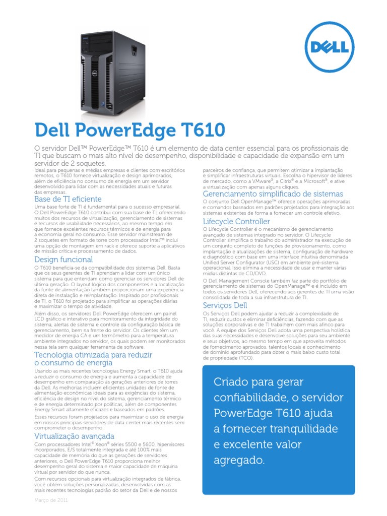 PowerEdge T610 Spec Sheet - BR | PDF | Tecnologia da Informação ...
