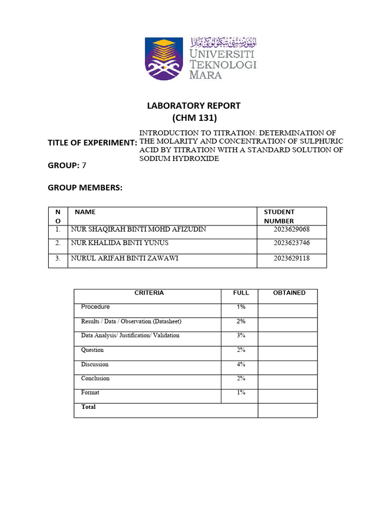 Lab Report Exp3 | PDF | Titration | Chemistry