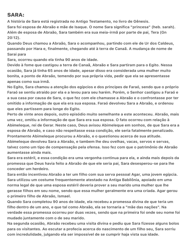 Sara | PDF | Abraão | Hagar