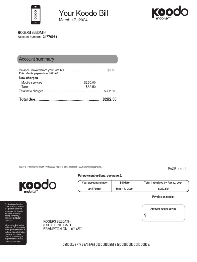 Your Koodo Bill: Account Summary | PDF | Payments | Credit Card