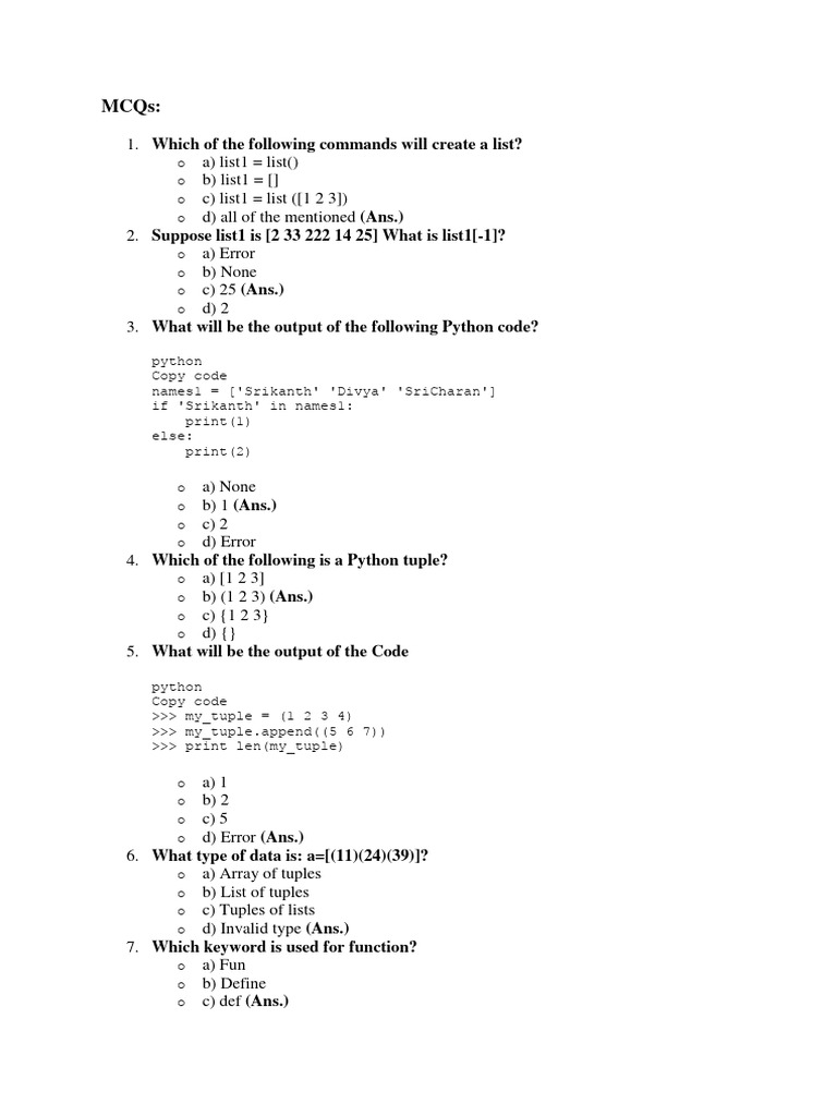 Python Mid Ans | PDF | Computer Engineering | Computer Data