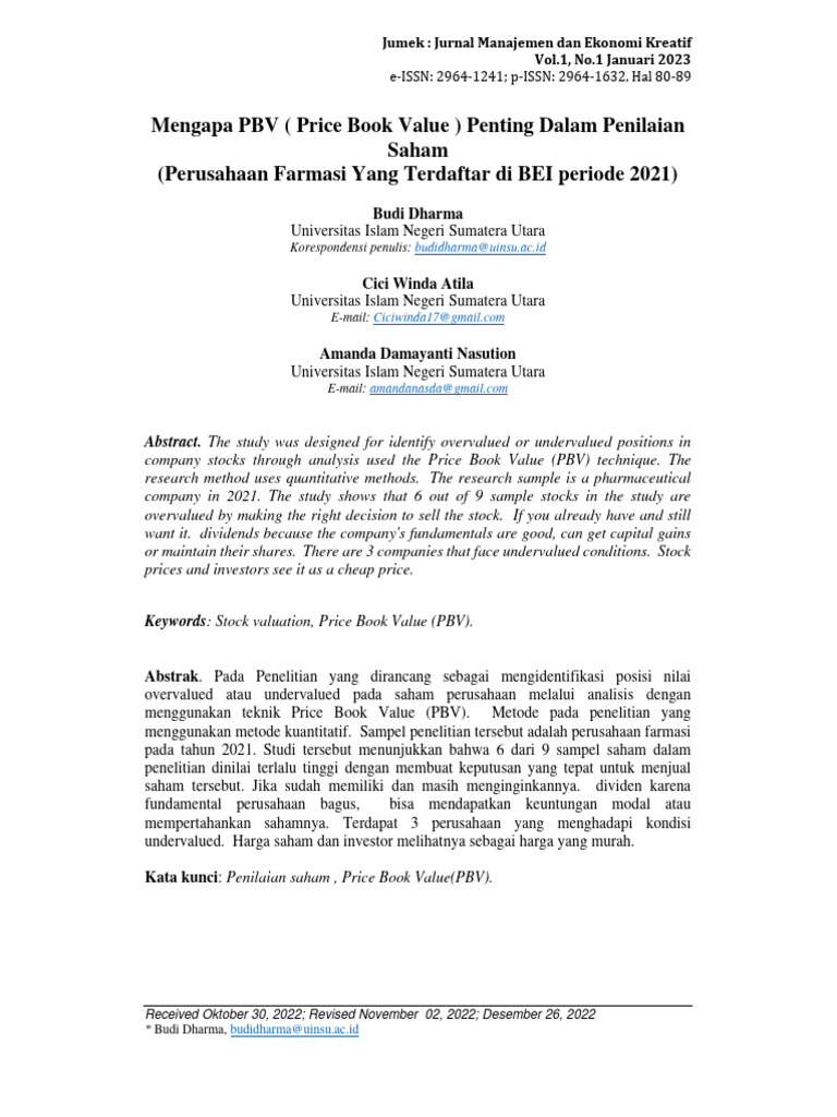 Mengapa PBV (Price Book Value) Penting Dalam Penilaian Saham (Perusahaan Farmasi Yang Terdaftar ...