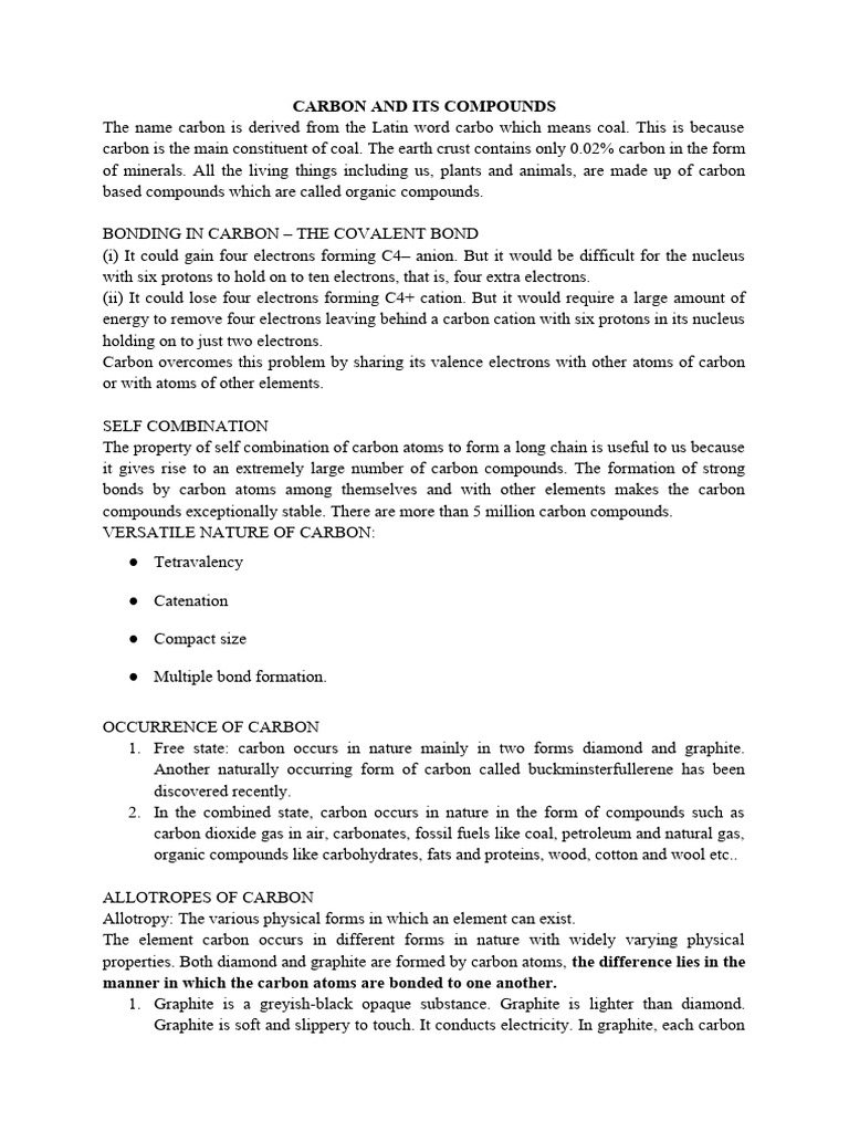 Carbon and Its Compounds | PDF | Carbon | Alkene Carbon and Its Compounds | PDF | Carbon | Alkene