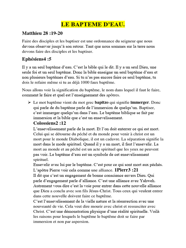 Le Bapteme D'eau | PDF | Baptisme | Jésus