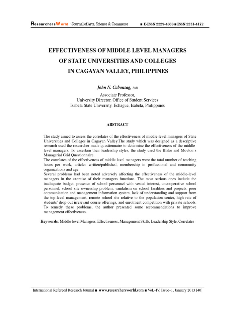 Effectiveness of Middle Managers in Cagayan | PDF