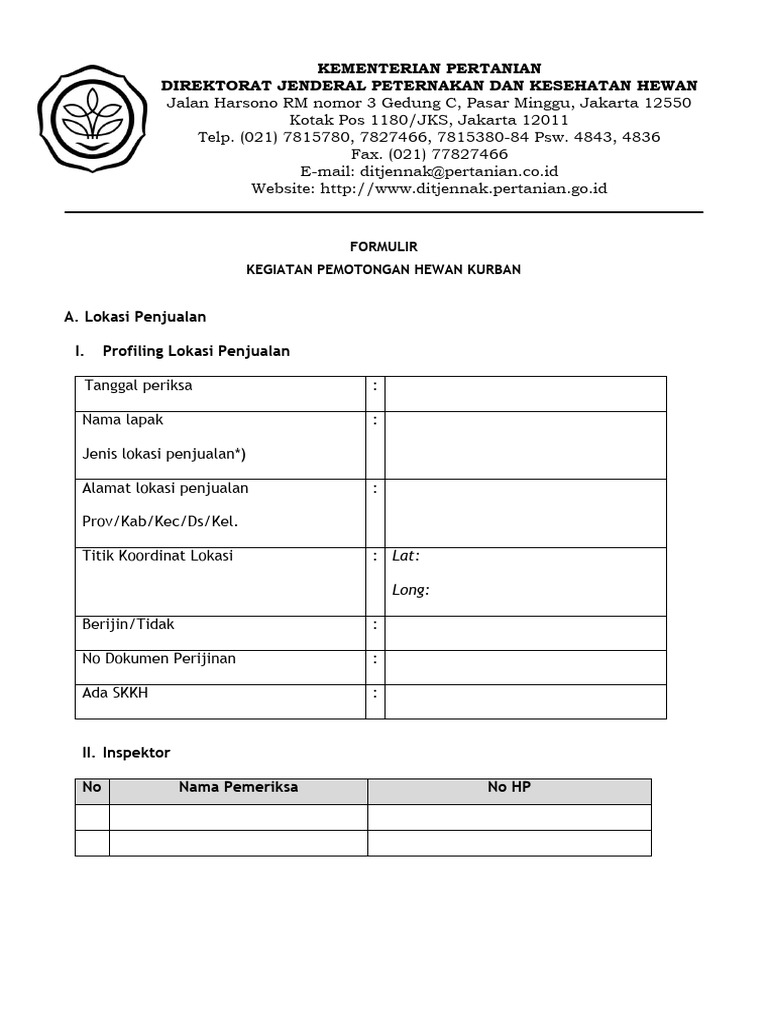 Form Pemotongan Hewan Kurban - 2020 - 29 | PDF