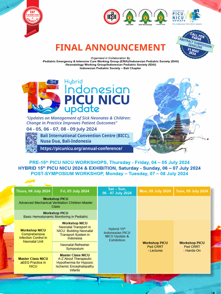 15th Indonesian Picunicu Update 2024 Final Announcement SKP Kemenkes | PDF | Neonatal Intensive ...