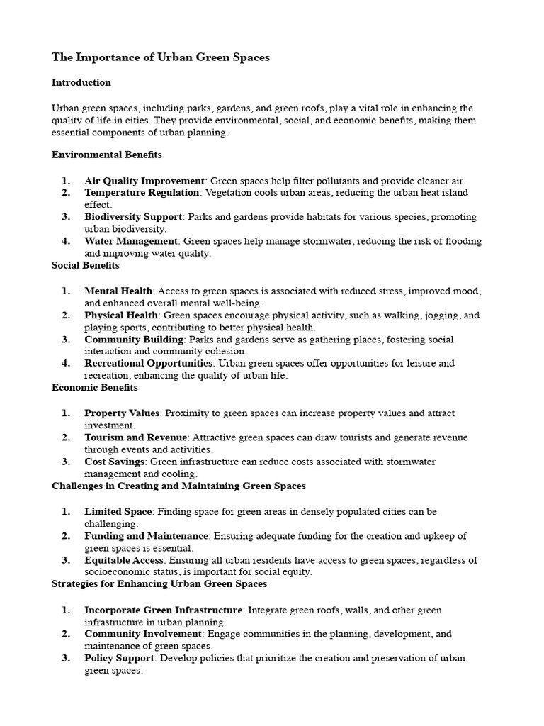 The Importance of Urban Green Spaces | PDF | Green Infrastructure ...