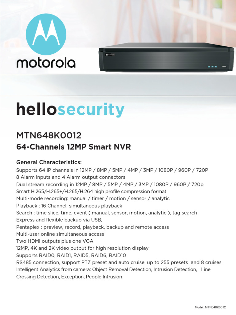MTN648K0012 64-CH NVR DataSheet_ENG_v7 | Download Free PDF | Hdmi | Usb