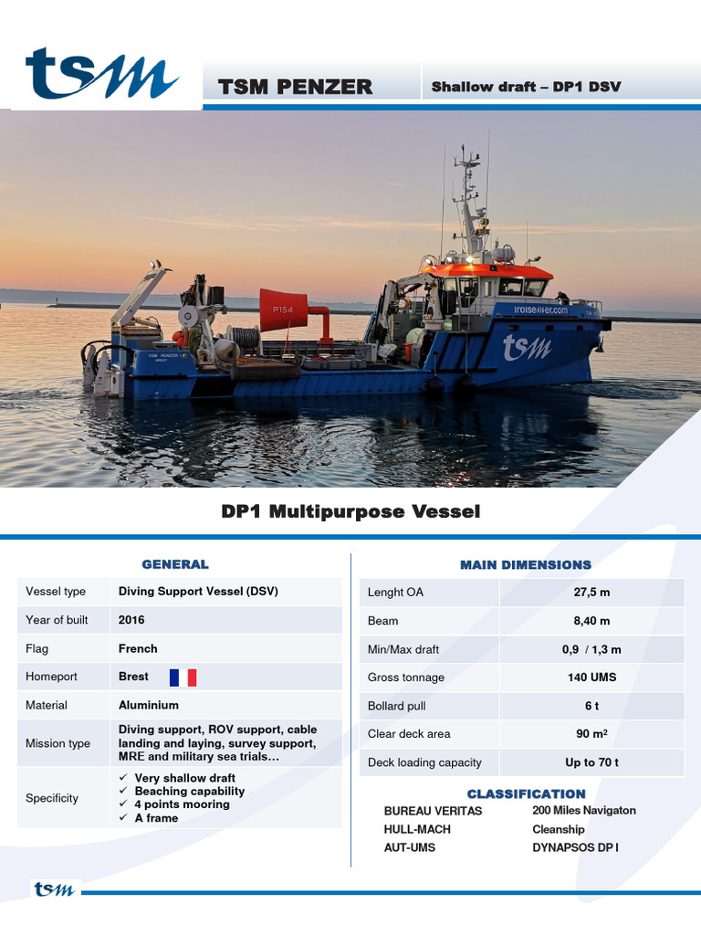 TSM Penzer: DP1 Diving Support Vessel | PDF | Ships | Deck (Ship)