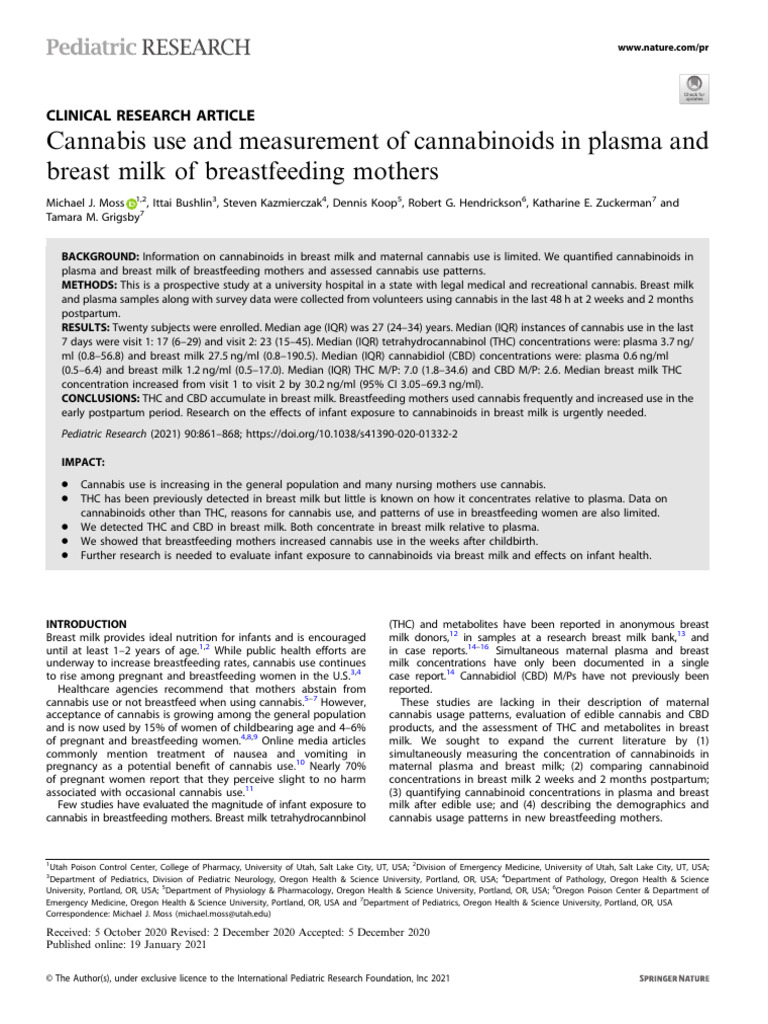 Breast Milk Cannabinoids | PDF | Tetrahydrocannabinol | Cannabis (Drug)