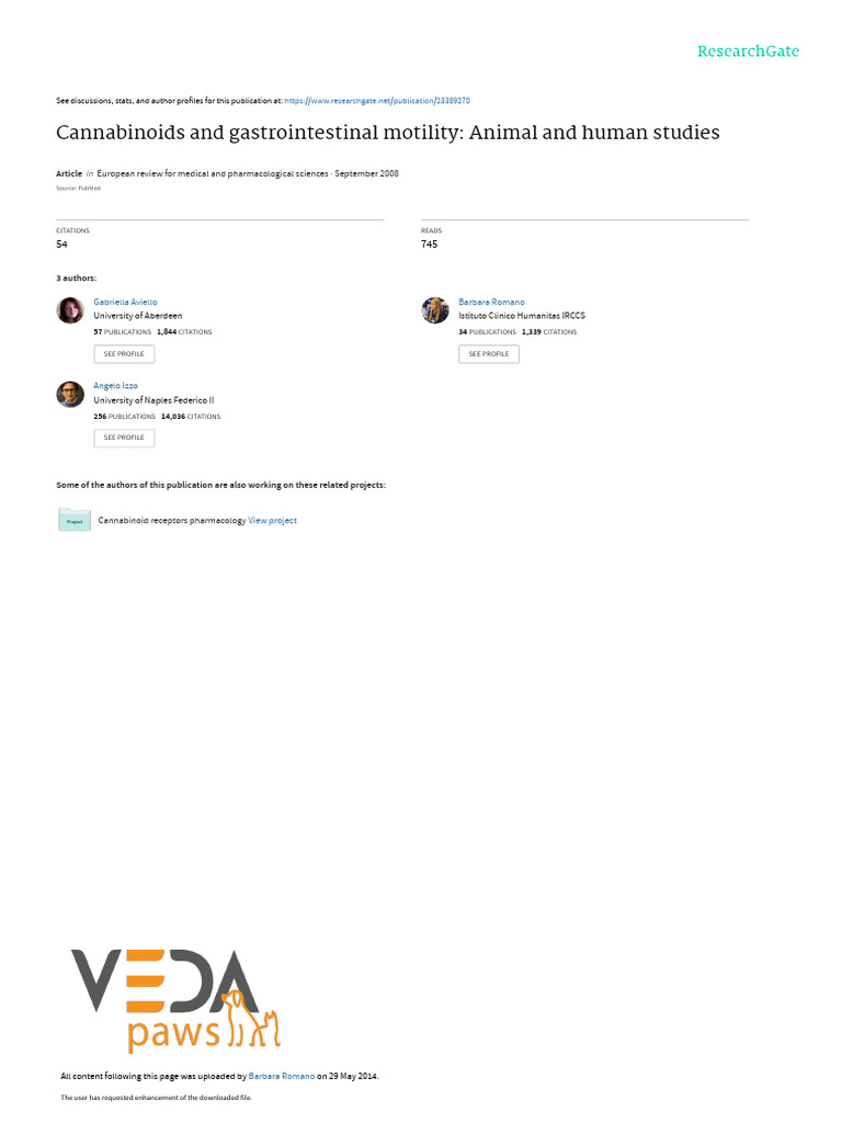 Cannabinoids and Gastrointestinal Motility Animal | PDF | Acetylcholine ...