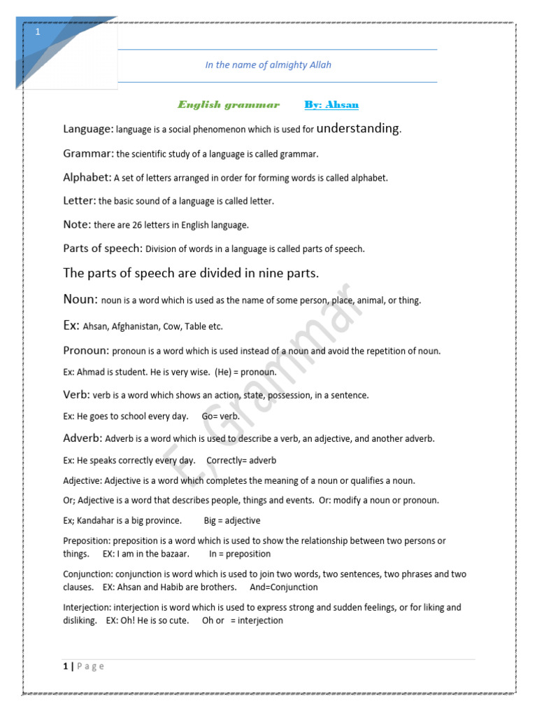 Ehsan Grammar-1 | PDF | Clause | Part Of Speech