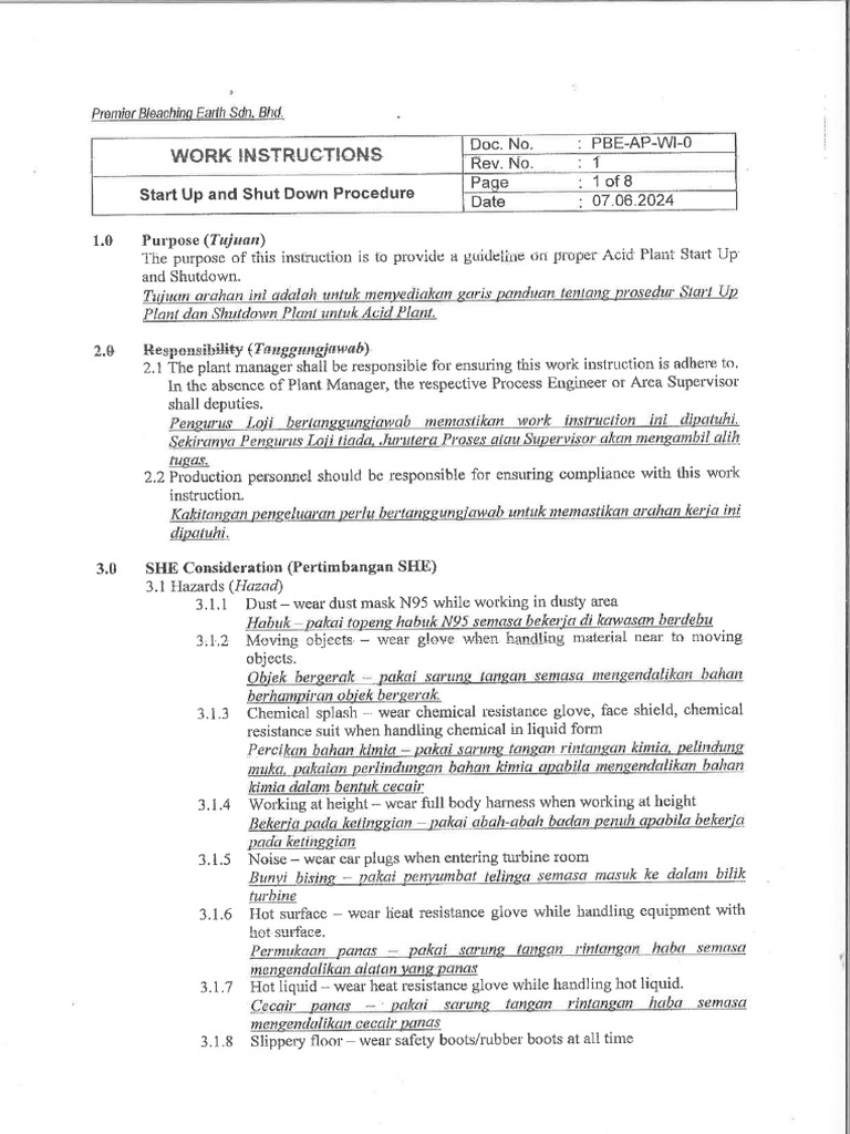 Start Up Shut Down Procedure | PDF