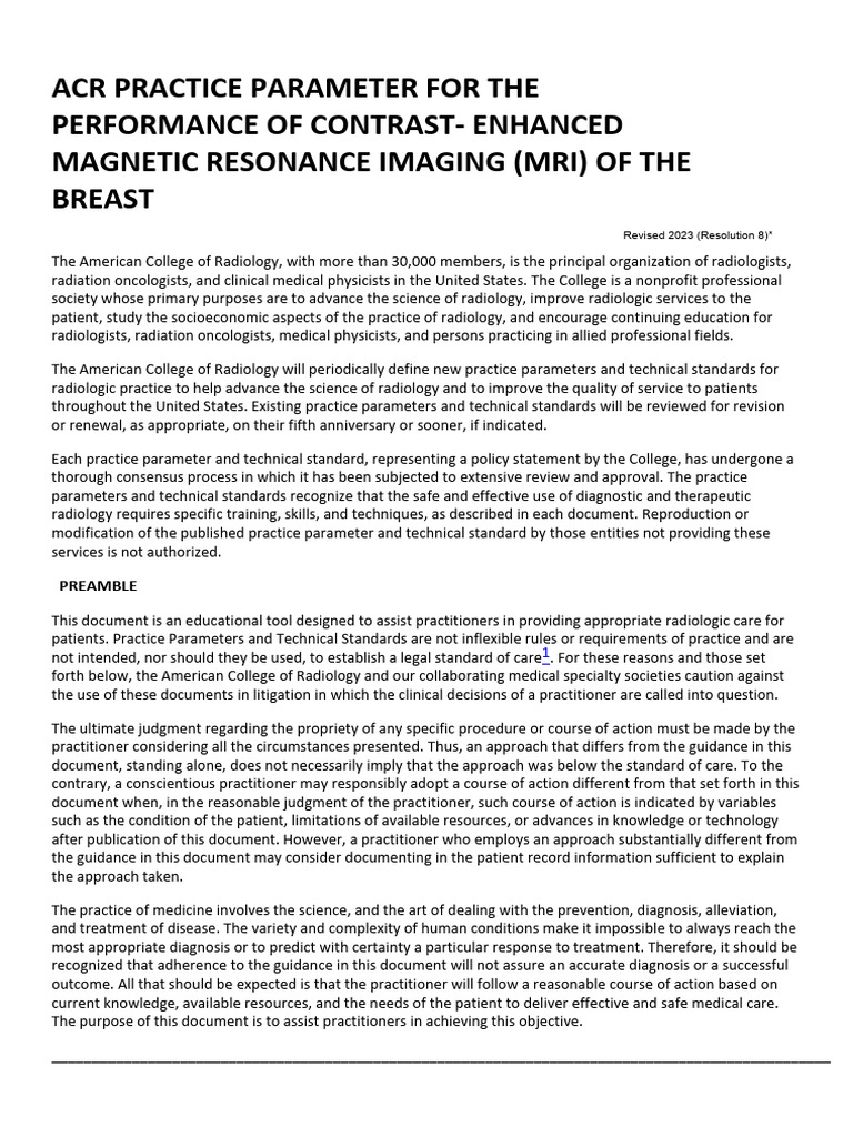 MR Contrast Breast | PDF | Magnetic Resonance Imaging | Mammography